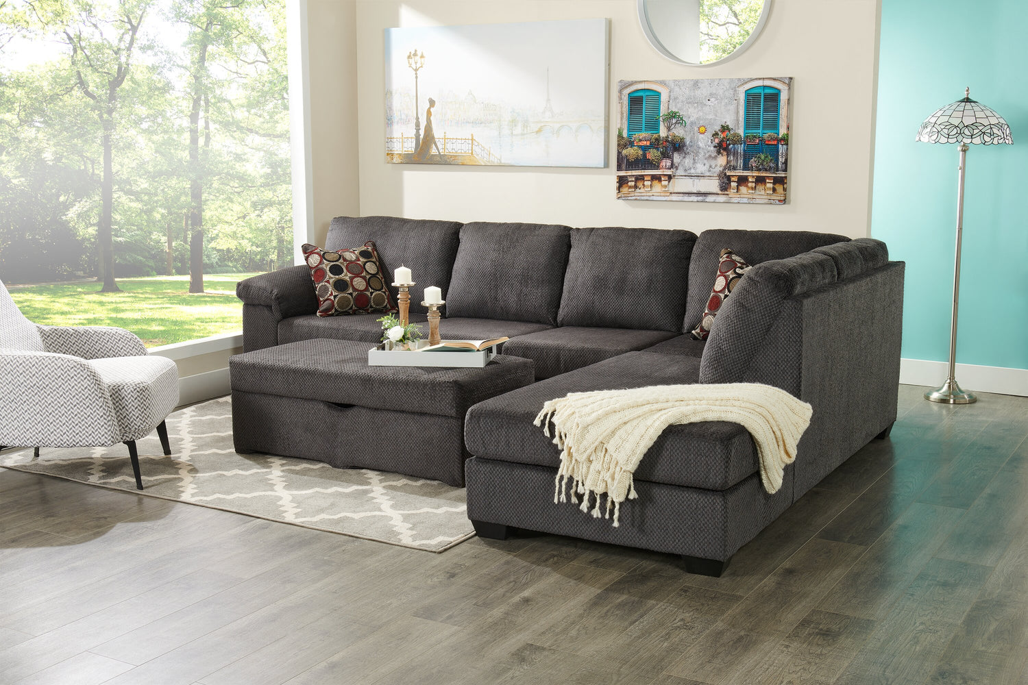 Made in Canada Morty 2 Piece Right Facing Chenille Fabric Sectional. The Brick