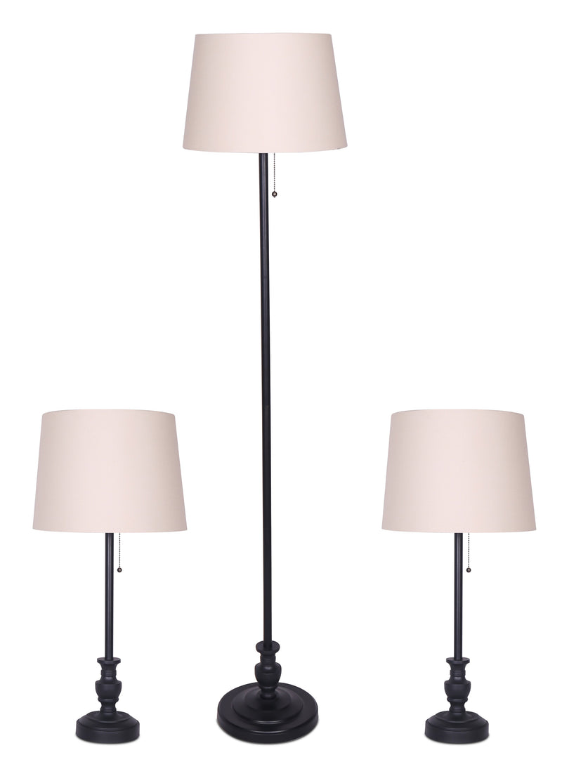 Quinn Traditional Black 3-Piece Set, Floor and Two Table Lamps - The Brick
