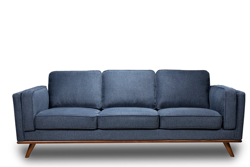 Kort & Co. Kassia 90.6" Blue Linen-Look Fabric Sofa with Wood Base ...