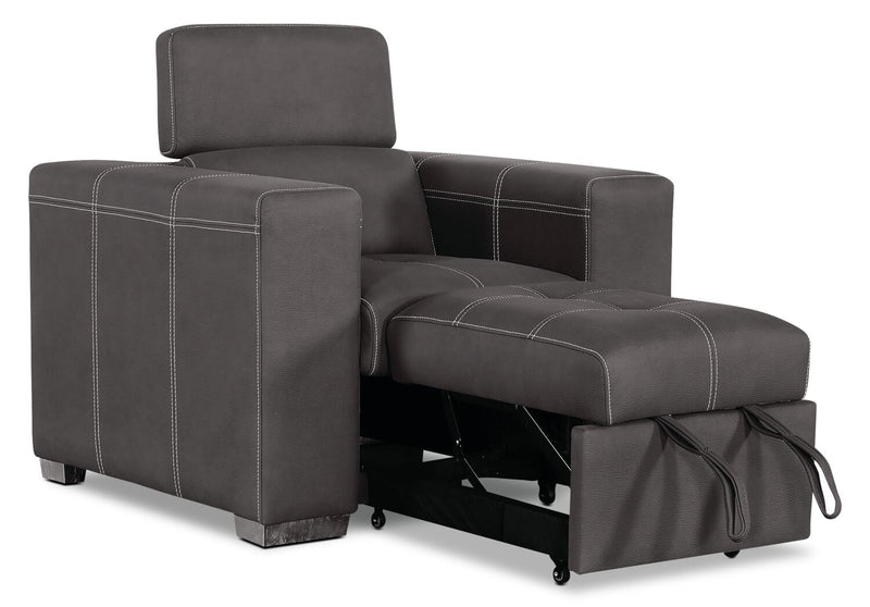 Drake Faux Suede Chair with Pull-Out Ottoman - Cement | The Brick