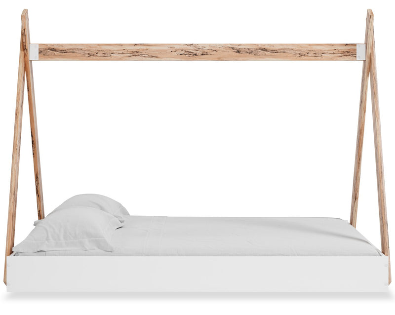 Wolf Platform Tent Bed for Kids, Two-tone White & Natural - Full Size ...