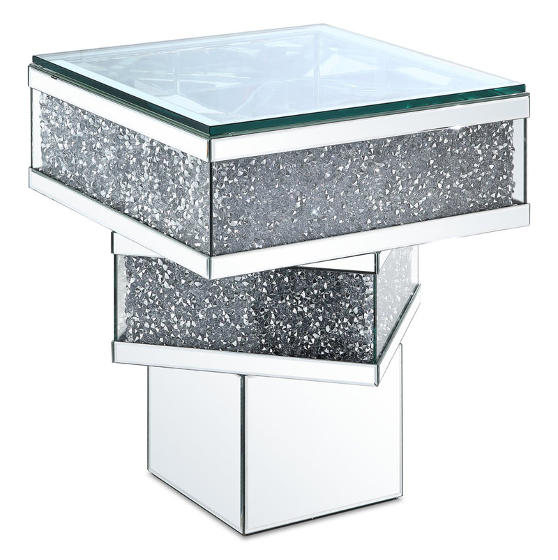 Rosie 20" Glam Mirror & Glass Top End Table - Silver Metal with Dia ...