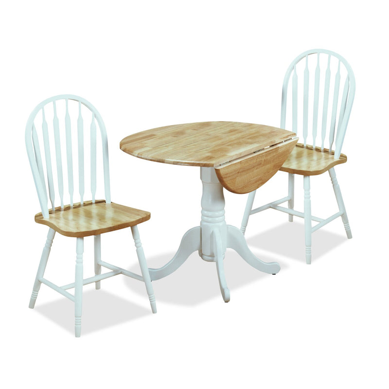 Hana 3pc Drop-Leaf Dining Set with Table & 2 Chairs, Pedestal Base ...