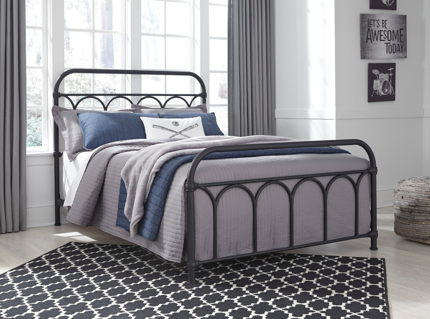Nora Metal Bed with Headboard Frame Black Full Size The Brick