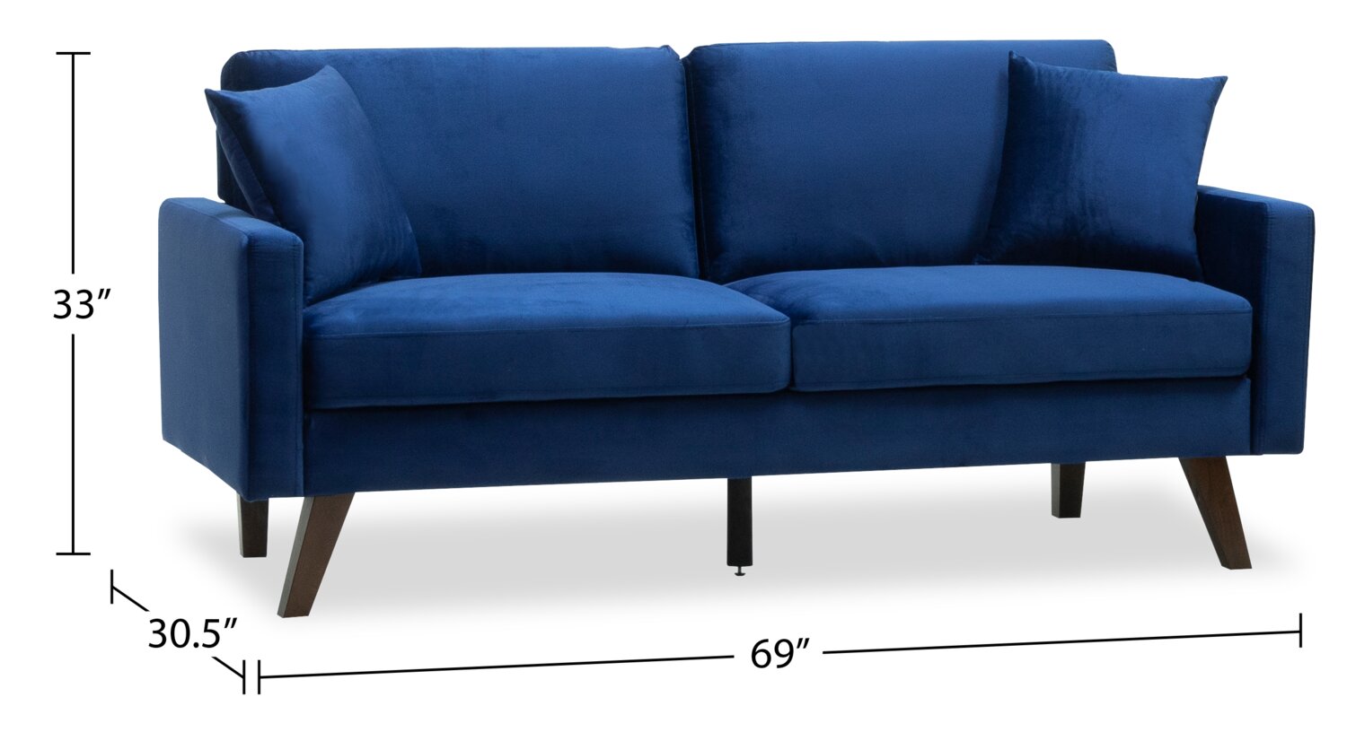 Joelle 69 Velvet Fabric Sofa with Track Arms and Wood Legs Blue