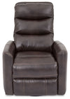 Quinn Leather-Look Fabric Swivel Rocker Power Recliner - Brown | The Brick
