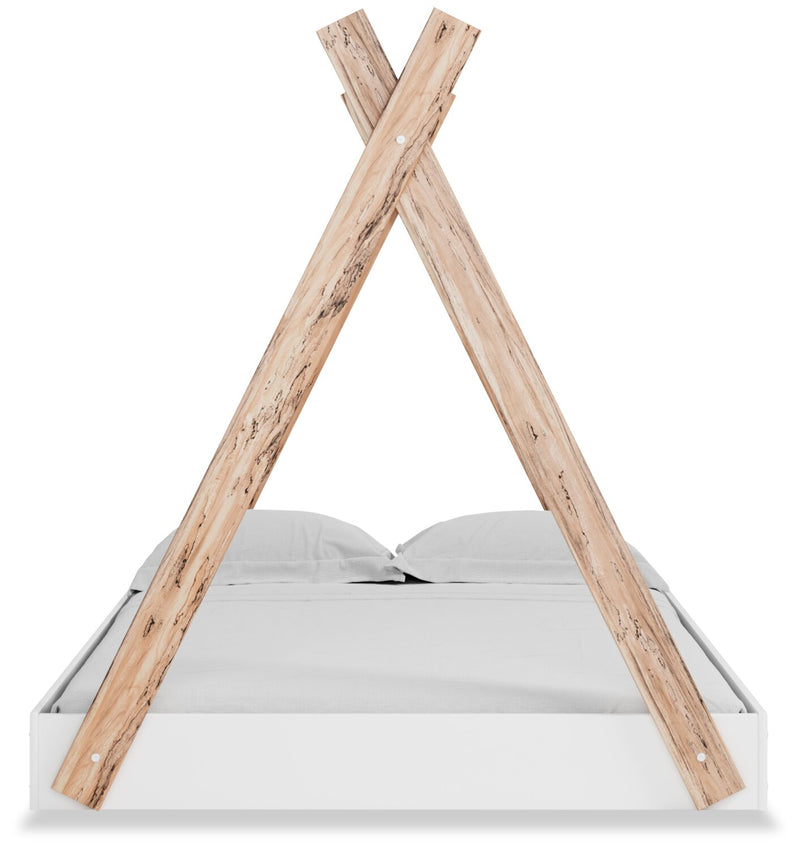 Wolf Platform Tent Bed for Kids, Two-tone White & Natural - Full Size ...