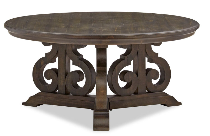 Bellamy 40" Traditional Round Coffee Table - Dark Brown Pine with S ...