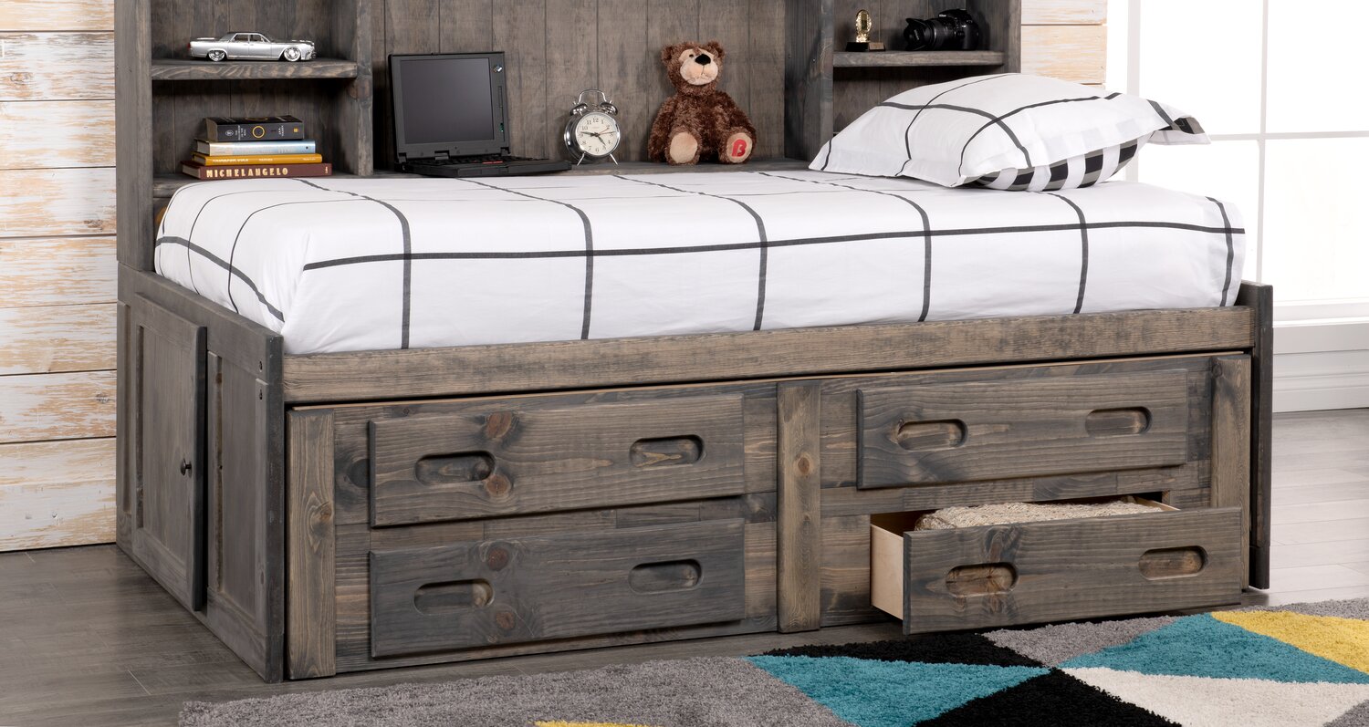 Piper 4-Drawer Under Bed Storage Trundle for Kids, Solid Pine Wood ...