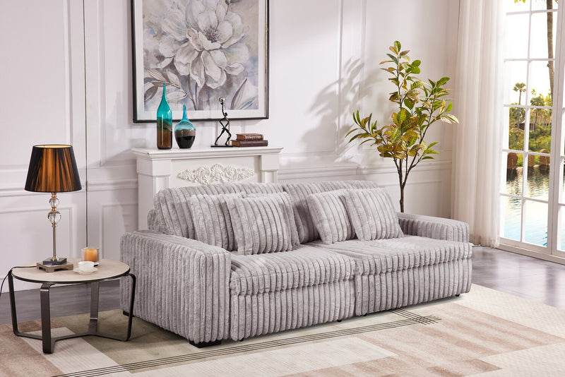 Stratus 108" Grey Faux Fur Fabric Full-Size Sofa Bed with Power Sli ...