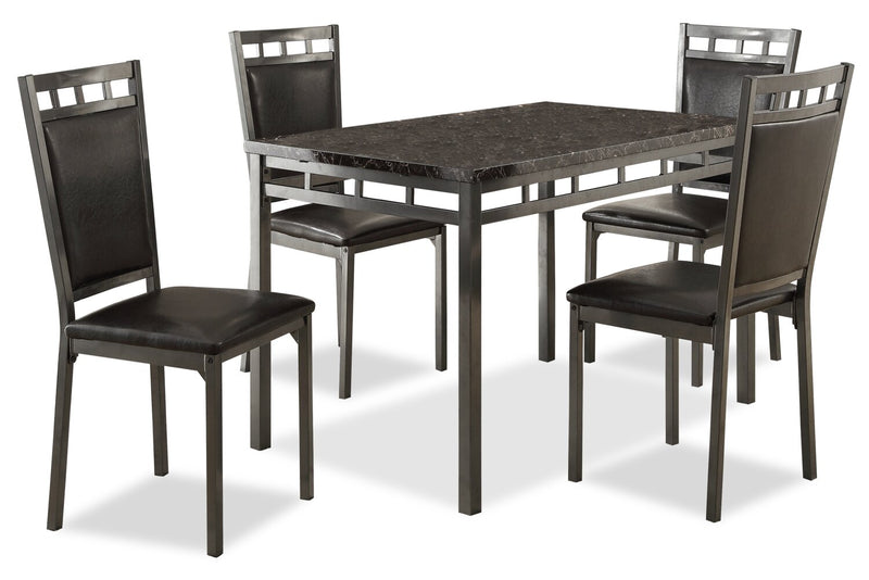 Marc 5pc Dining Set with Table & 4 Chairs, Marble-Look Top, Metal ...