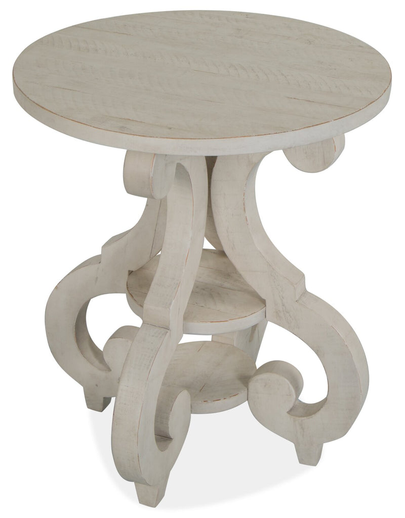 Bronwyn 22" Traditional Round End Table with Shelf - Alabaster Pine ...
