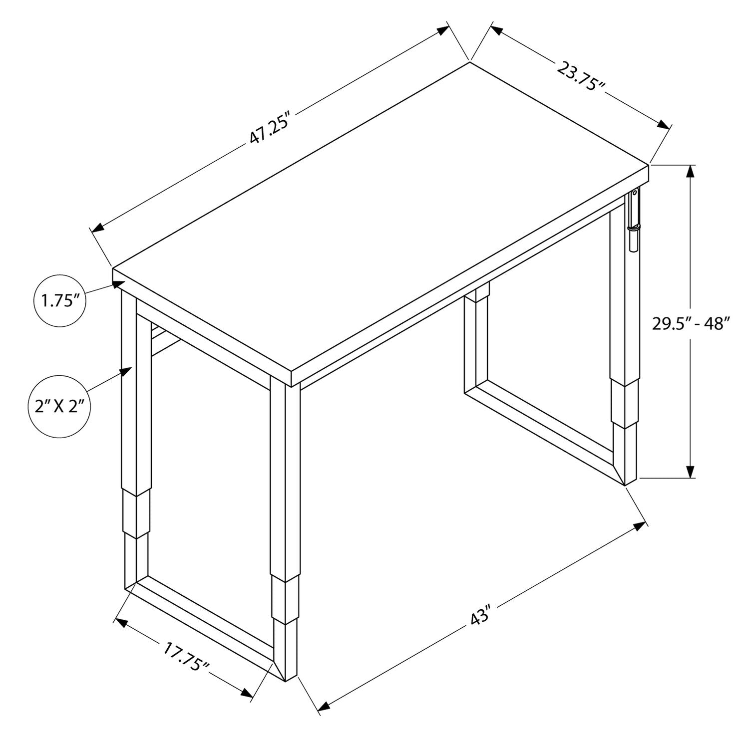 Kai 47.25" Adjustable Height Office Desk - Black - The Brick