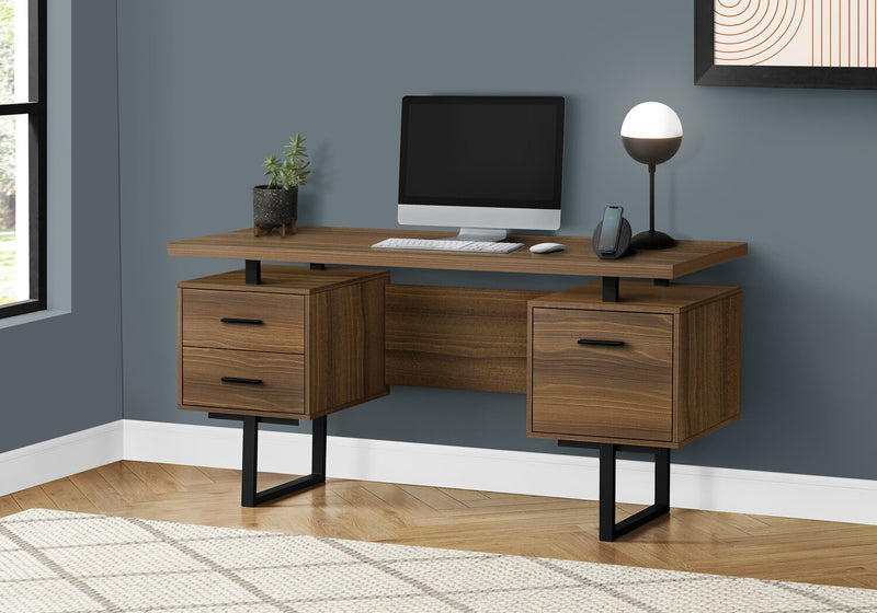 Teagan 60" Reversible Office Desk with 3-Drawers - Dark Walnut - The Brick