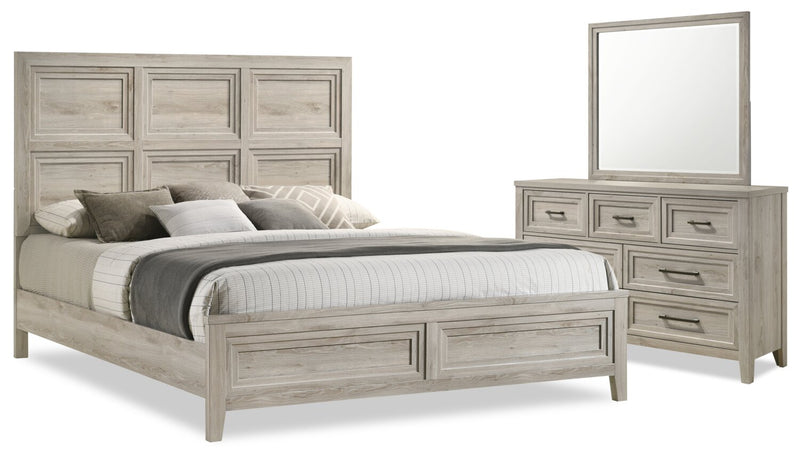 Lara 5pc Bedroom Set with Bed, Dresser & Mirror, Antique Grey - Kin ...