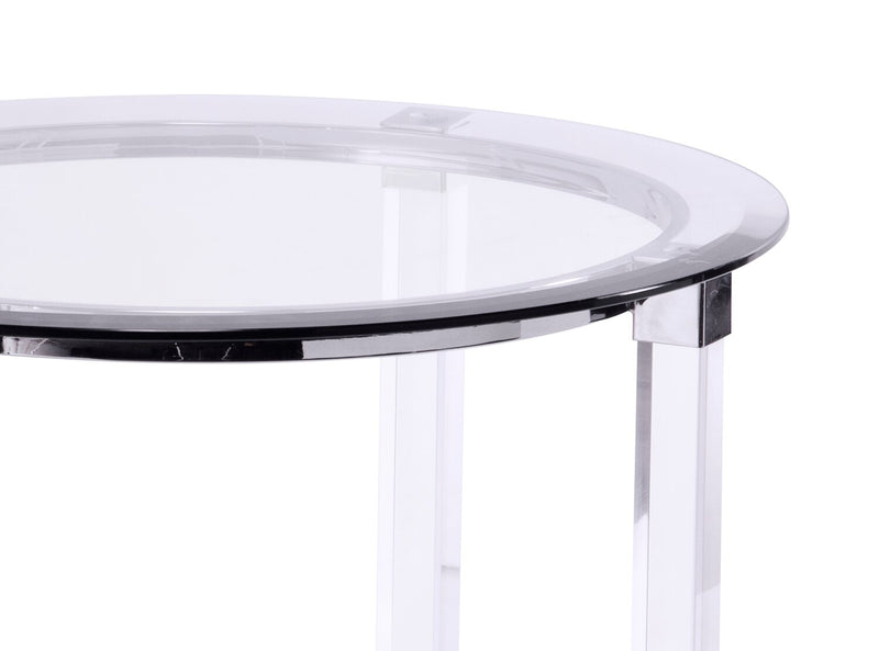 Enzo 24" Glam Round End Table with Shelf - Glass Top with Metal and ...