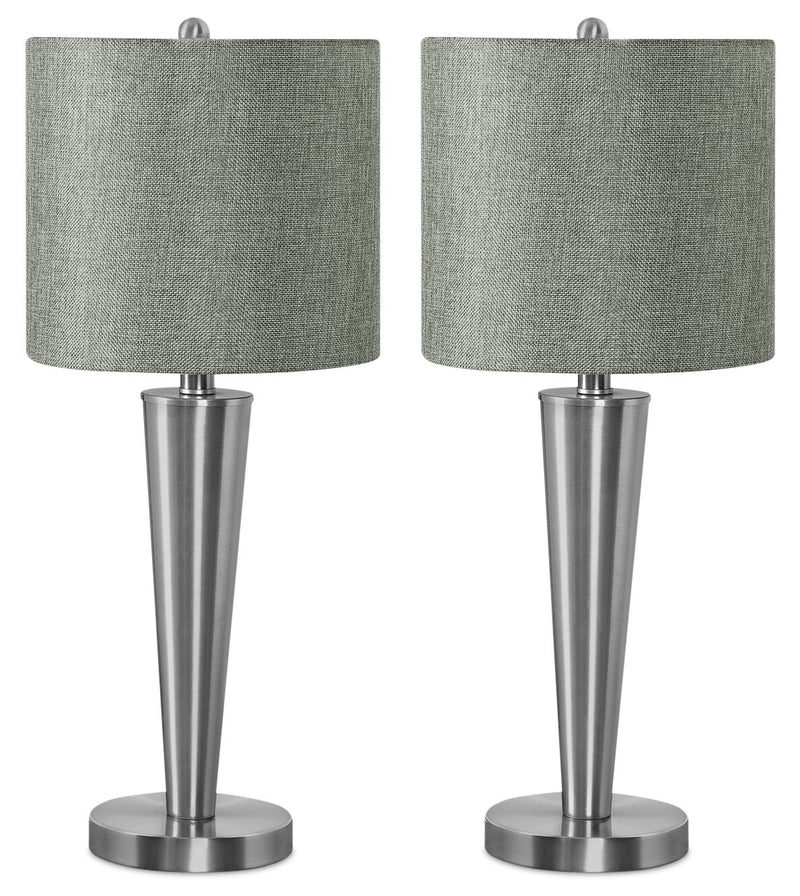 24" Nickle Metal 2-Piece Set, with Two Table Lamps and USB Charging ...