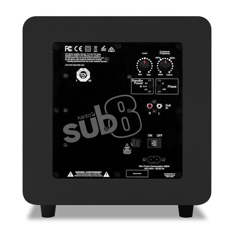 Kanto SUB8 300 W 8" Sealed Powered Subwoofer - Black - The Brick