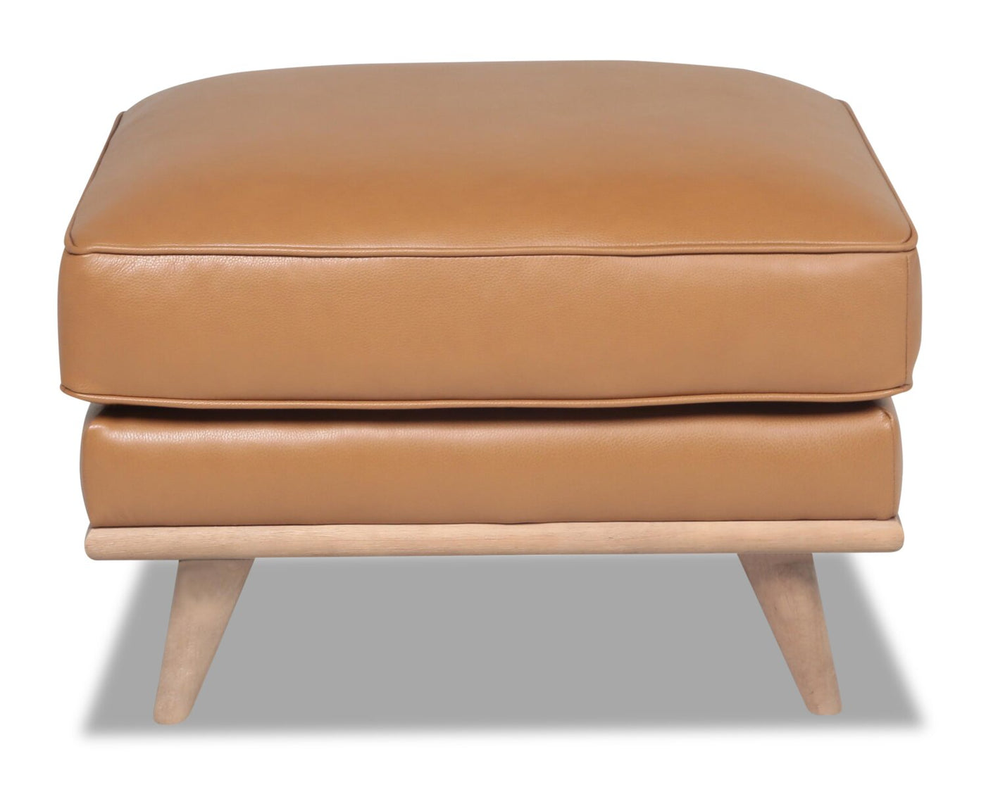 Vivia Top-Grain Genuine Leather Ottoman - Caramel | The Brick