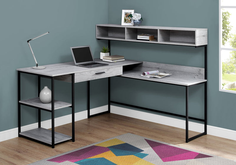 Oaklee 59" L-Shaped Corner Office Desk with Hutch - Grey - The Brick