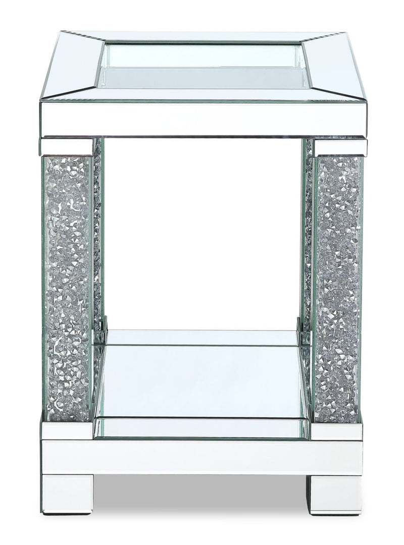 Berni 18" Glam Mirror & Glass Top End Table with Shelf - Silver Met ...