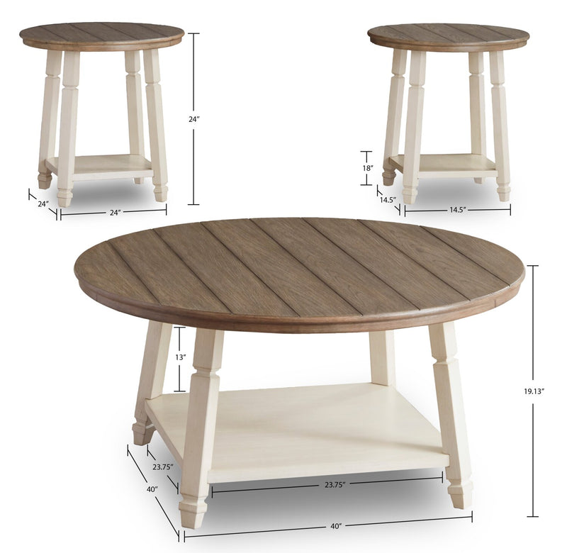 Bolanbrook 40" Rustic Round 3-Pack Coffee + 2 End Tables with Shelf ...