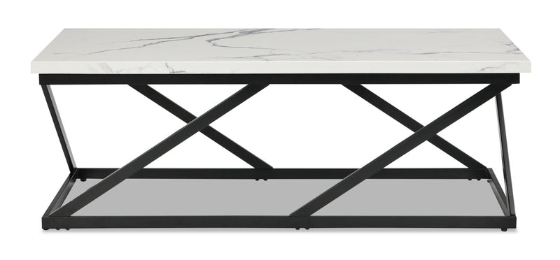 Verona 47.25" Modern Coffee Table - White Marble Look with Black Me ...
