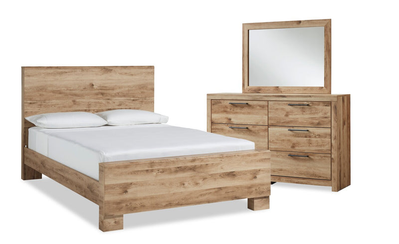 Derekson 5pc Bedroom Set with Panel Bed, Dresser & Mirror, Natural ...