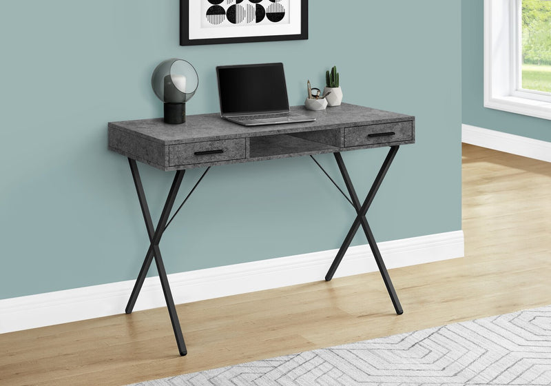 Rowan 42" Office Desk with 2-Drawers & Cubbyhole - Grey Stone-Look ...