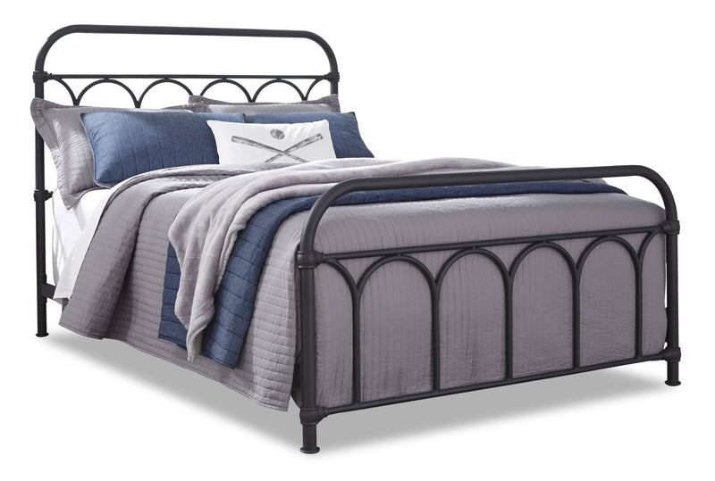 Nora Metal Bed with Headboard & Frame, Black - Full Size - The Brick