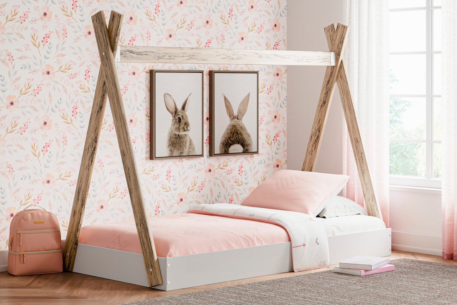 Wolf Platform Tent Bed for Kids, Two-tone White & Natural - Twin Size ...