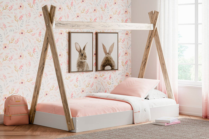 Wolf Platform Tent Bed for Kids, Two-tone White & Natural - Twin Size ...