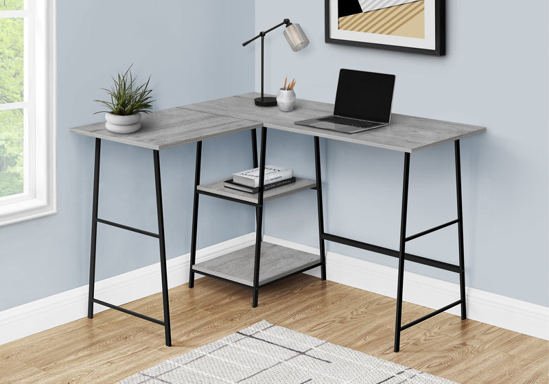 Evlin 42" L-Shaped Office Desk with Shelves - Grey - The Brick
