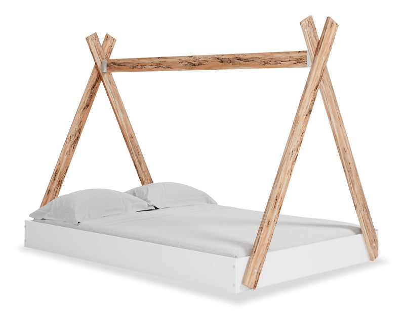 Wolf Platform Tent Bed for Kids, Two-tone White & Natural - Full Size ...