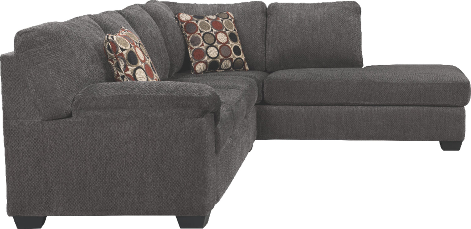 Made in Canada Morty 2 Piece Right Facing Chenille Fabric Sectional with Sofa and Accent Pillows Grey