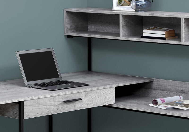 Oaklee 59" L-Shaped Corner Office Desk with Hutch - Grey - The Brick