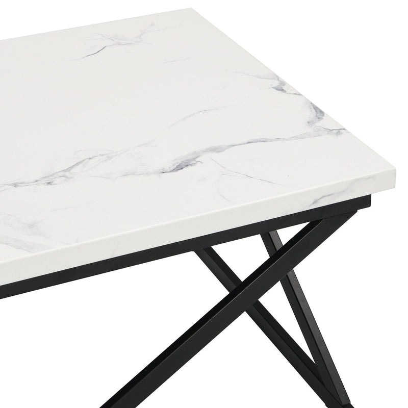 Verona 47.25" Modern Coffee Table - White Marble Look with Black Me ...