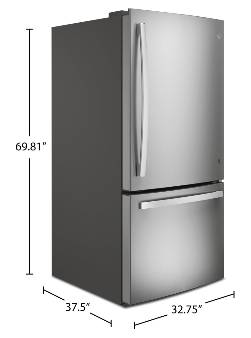 GE 24.8 Cu. Ft. Bottom-Freezer Refrigerator - GDE25EYKFS | The Brick