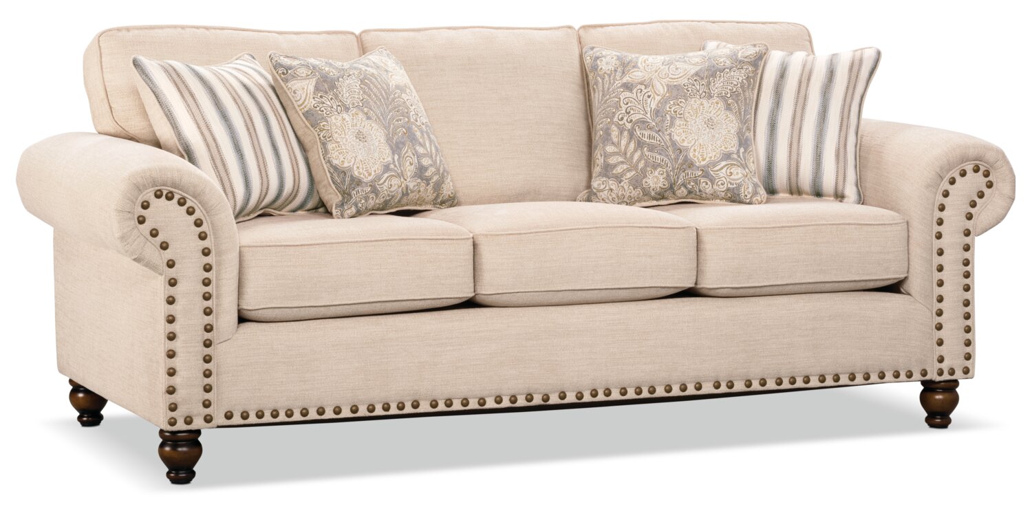 Canadian Made Wynn 93" Linen Beige Chenille Fabric Sofa with Rolled ...