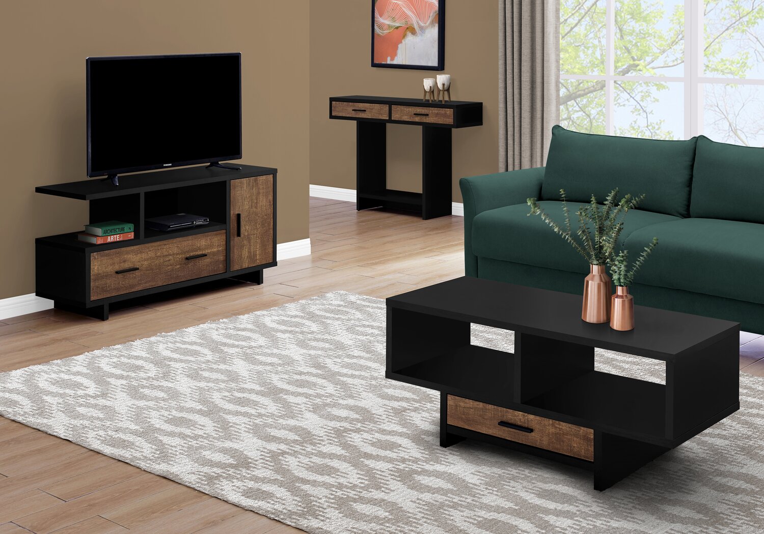 Alexis 48 Modern TV Stand with Storage and Cable Management for TVs up to 55 Black and Brown Two Tone