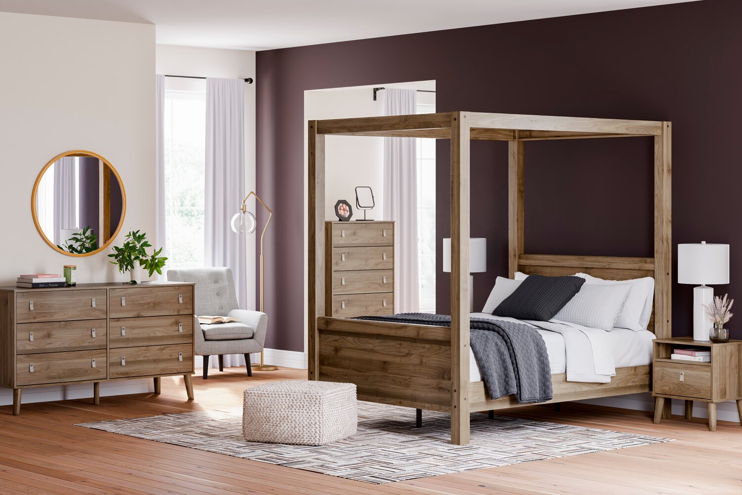 Mavi Canopy Platform Bed with Headboard Frame Posts Mid Century. The Brick