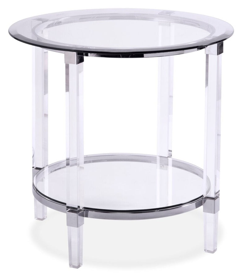 Enzo 24" Glam Round End Table with Shelf - Glass Top with Metal and ...