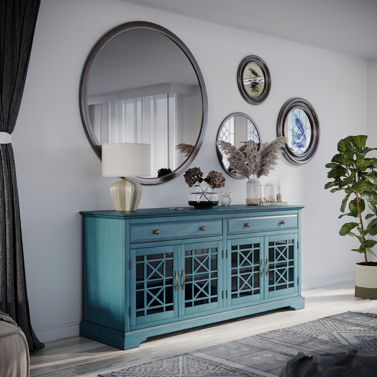 Marseille 70 Traditional TV Stand with Storage and Cable Management for TVs up to 80 Antique Blue