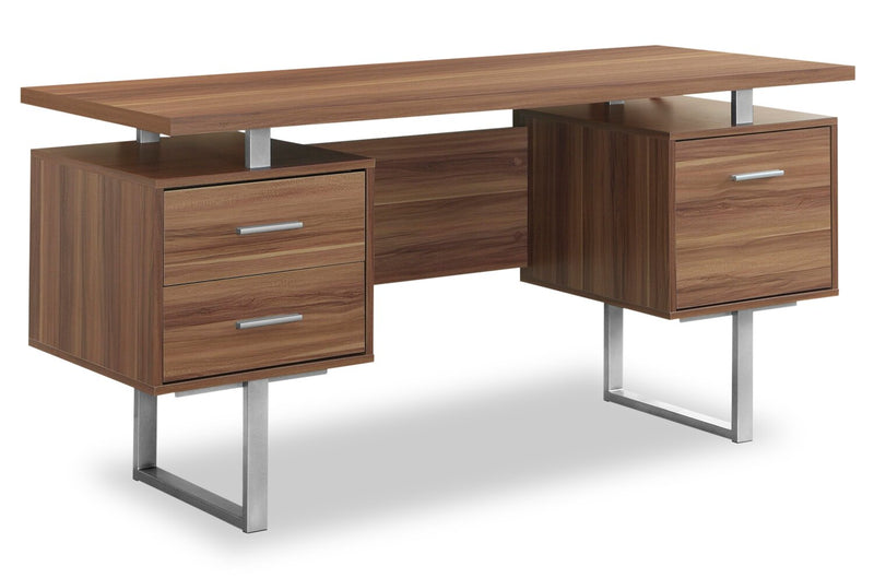 Teagan 60" Reversible Office Desk with 3-Drawers - Light Walnut - The Brick
