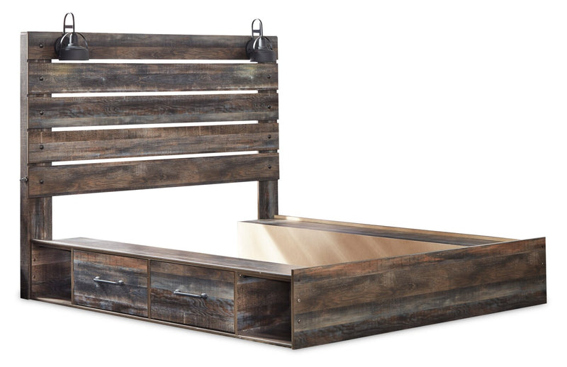 Abby Platform Side Storage Bed with LED Lights & USB Ports, Brown ...