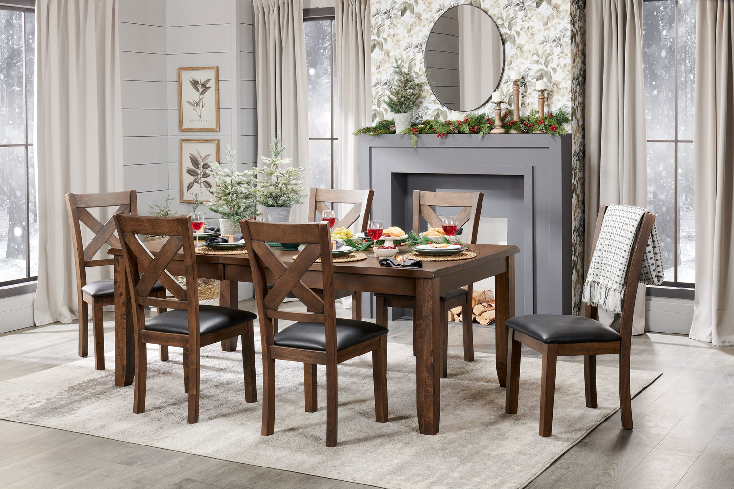 Talia Dining Chair with Vegan-Leather Fabric, Cross-Back - Grey/Brown ...